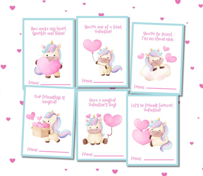 INSTANT DOWNLOAD Printable Unicorn Valentine’s Day Cards | Digital ...