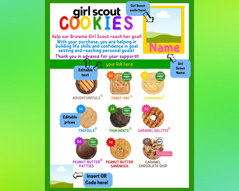 Editable INSTANT Download ABC Bakers Girl Scout Cookie Business Flyer ...