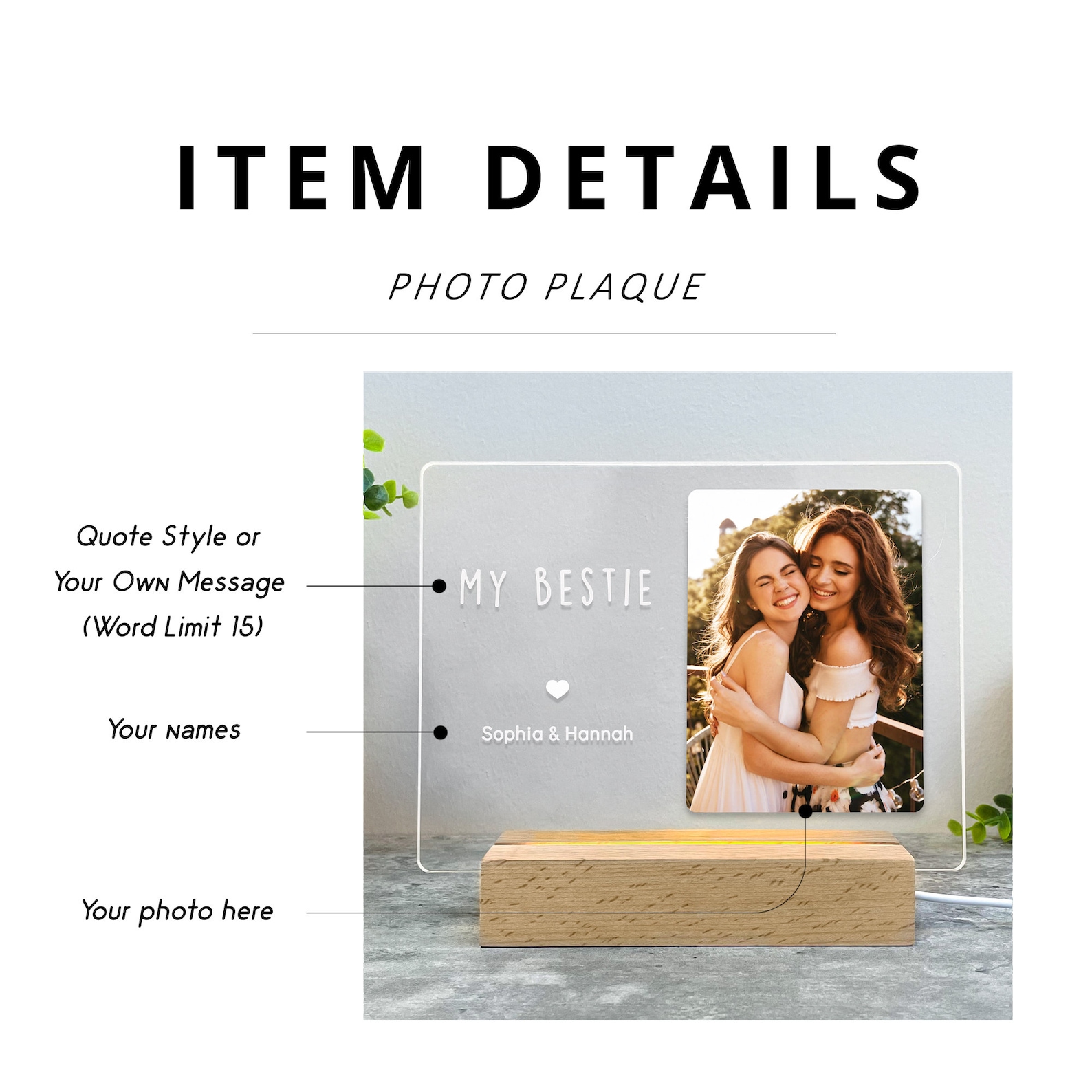 Custom Best Friend Photo Gift, LED Night Light Sign, Gift for Best ...