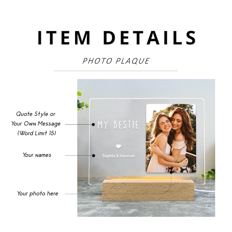 Custom Best Friend Photo Gift, LED Night Light Sign, Gift for Best ...