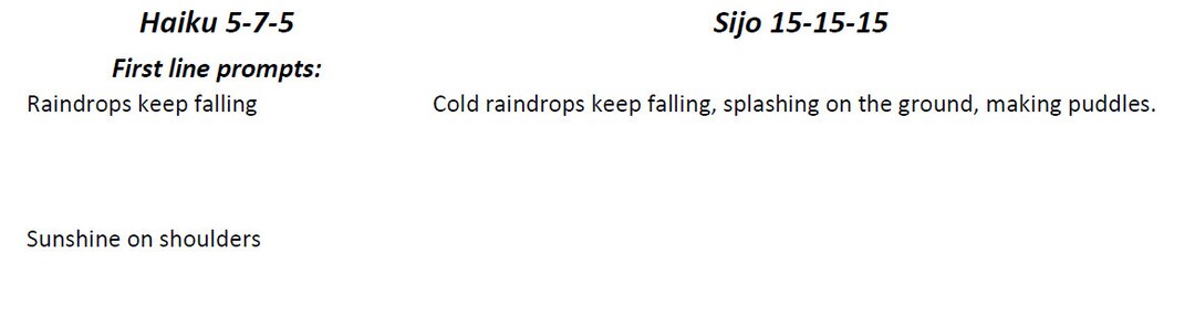 Poem Prompts: Haiku & Sijo Poetry. Lines and Topics to Get You Started ...