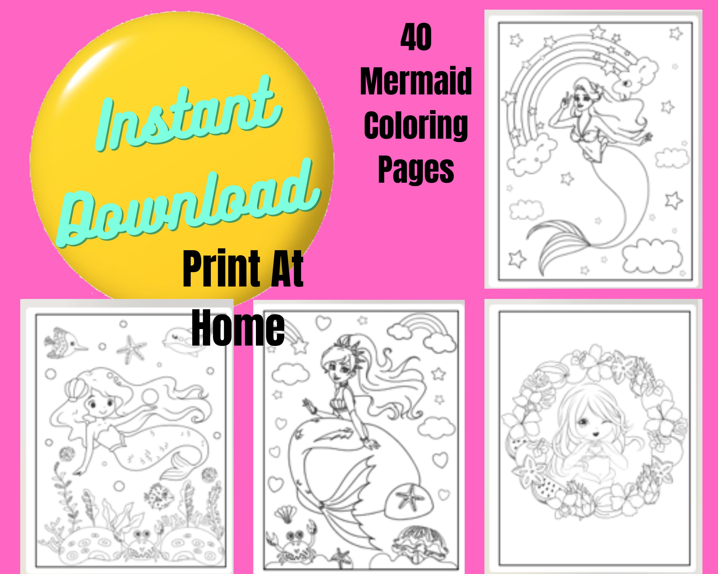 Mermaid Coloring 40 Pages Download and Print Digital Files preschool ...