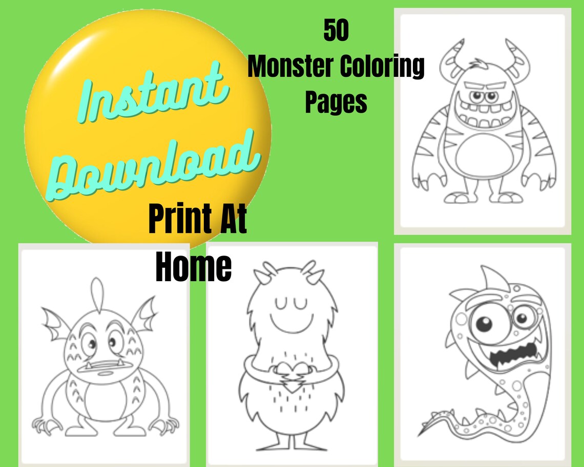 50 Happy Monster Coloring Pages | Download & Print | Digital Files ...