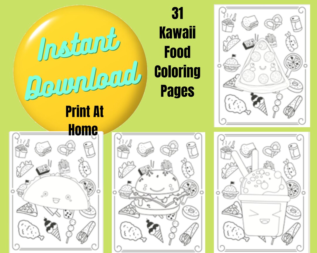 31 Kawaii Food Coloring Pages | Download & Print | Digital Files ...