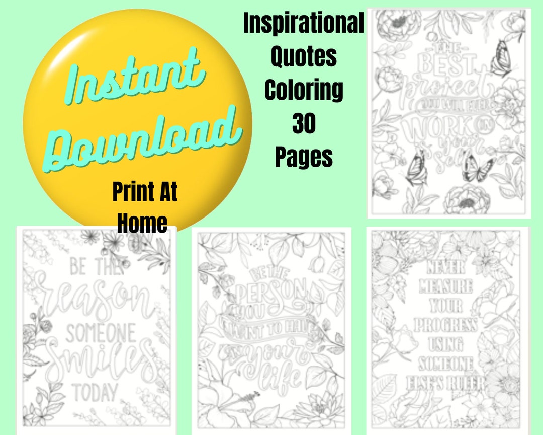 30 Inspirational Quotes Coloring Pages | Adult Stress Relief (digital ...