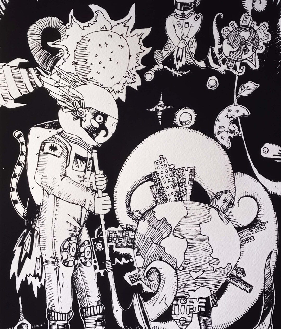 Art Print Aliens Sci-fi, Space Gardeners Fumigating Earth Apocalypse A3 ...