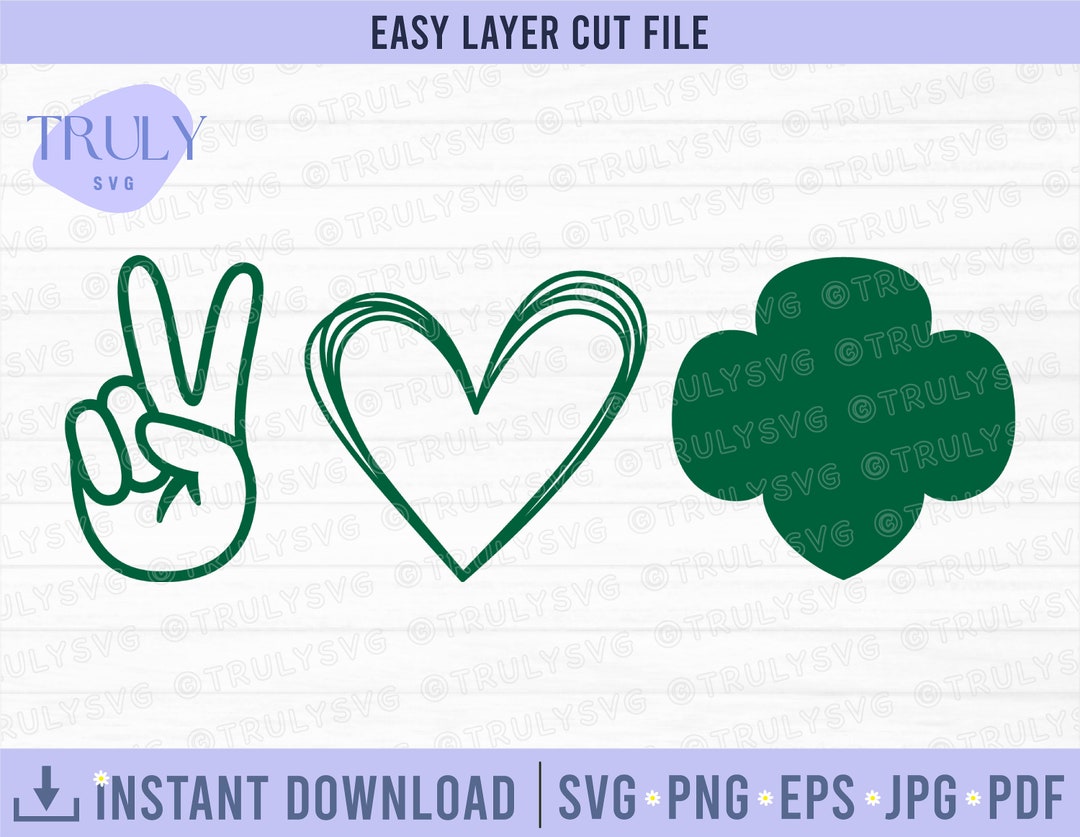 Girl Scout Svg, Girlscout Svg, Girl Scout, Trefoil Svg, Peace Love Girl ...