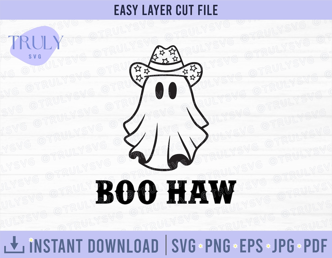 Boo Haw SVG, Cowboy Ghost SVG, Ghost SVG, Halloween Svg, Pink Cow Hat ...