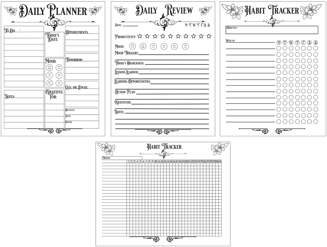 Daily Planner Bundle With Planner, Review, and Weekly and Monthly Habit ...