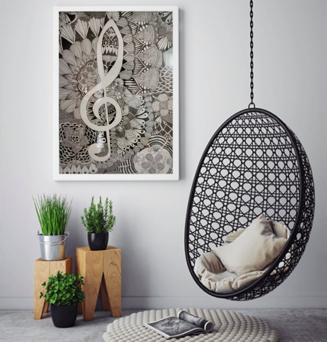 Original Zentangle Art Hand Drawn. Pen and Ink Wall Art Design. Doodle ...