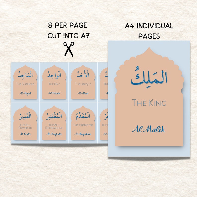 99 Names of Allah Art 99 Names of Allah Cards Blue Pink Arabic Text ...