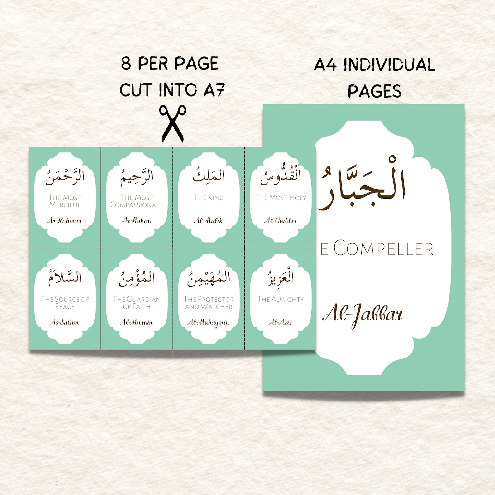 99 Names of Allah Art | 99 Names of Allah Cards | Green - Arabic Text ...