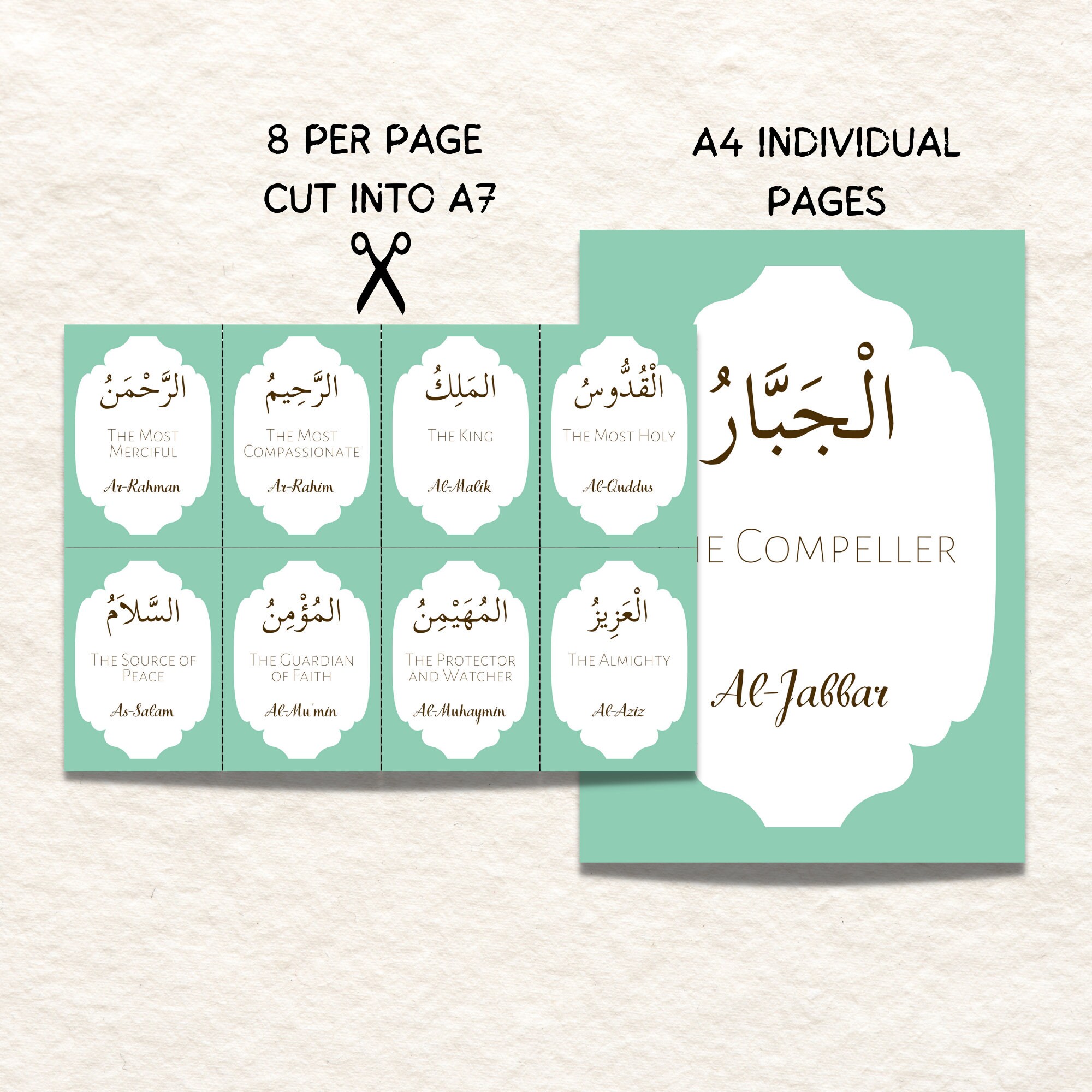 99 Names of Allah Art | 99 Names of Allah Cards | Green - Arabic Text ...