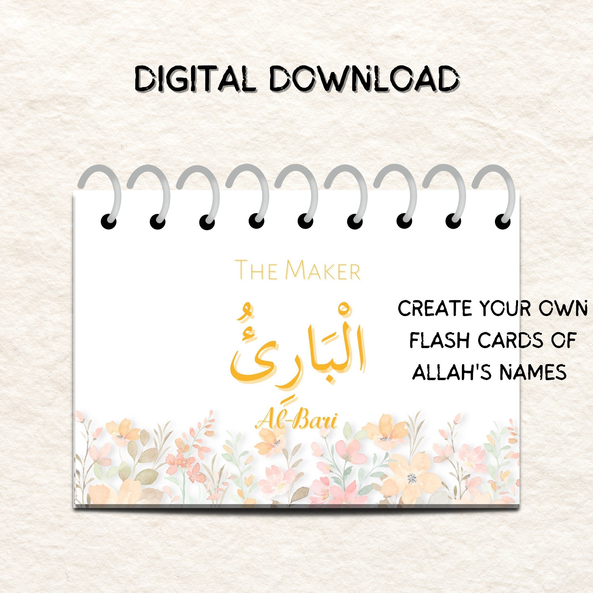 99 Names of Allah Art | 99 Names of Allah Cards | White Floral Gold - Arabic, English ...