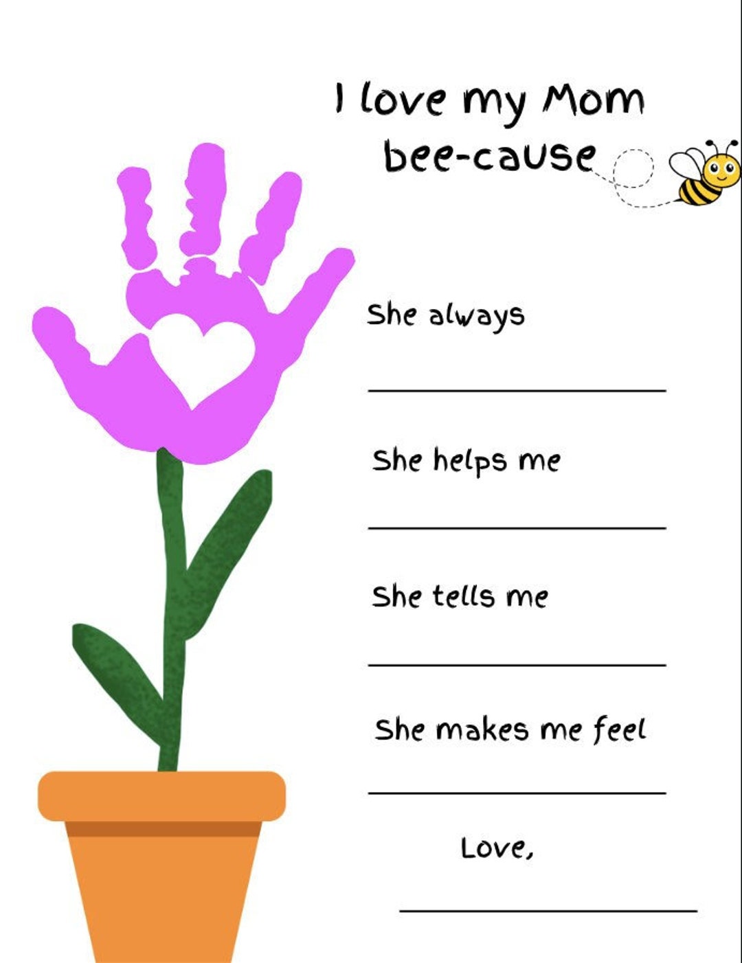 Mothers Day Hand Print Craft in English and Spanish - Etsy