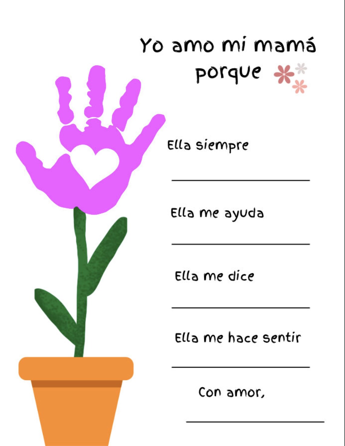 Mothers Day Hand Print Craft in English and Spanish - Etsy