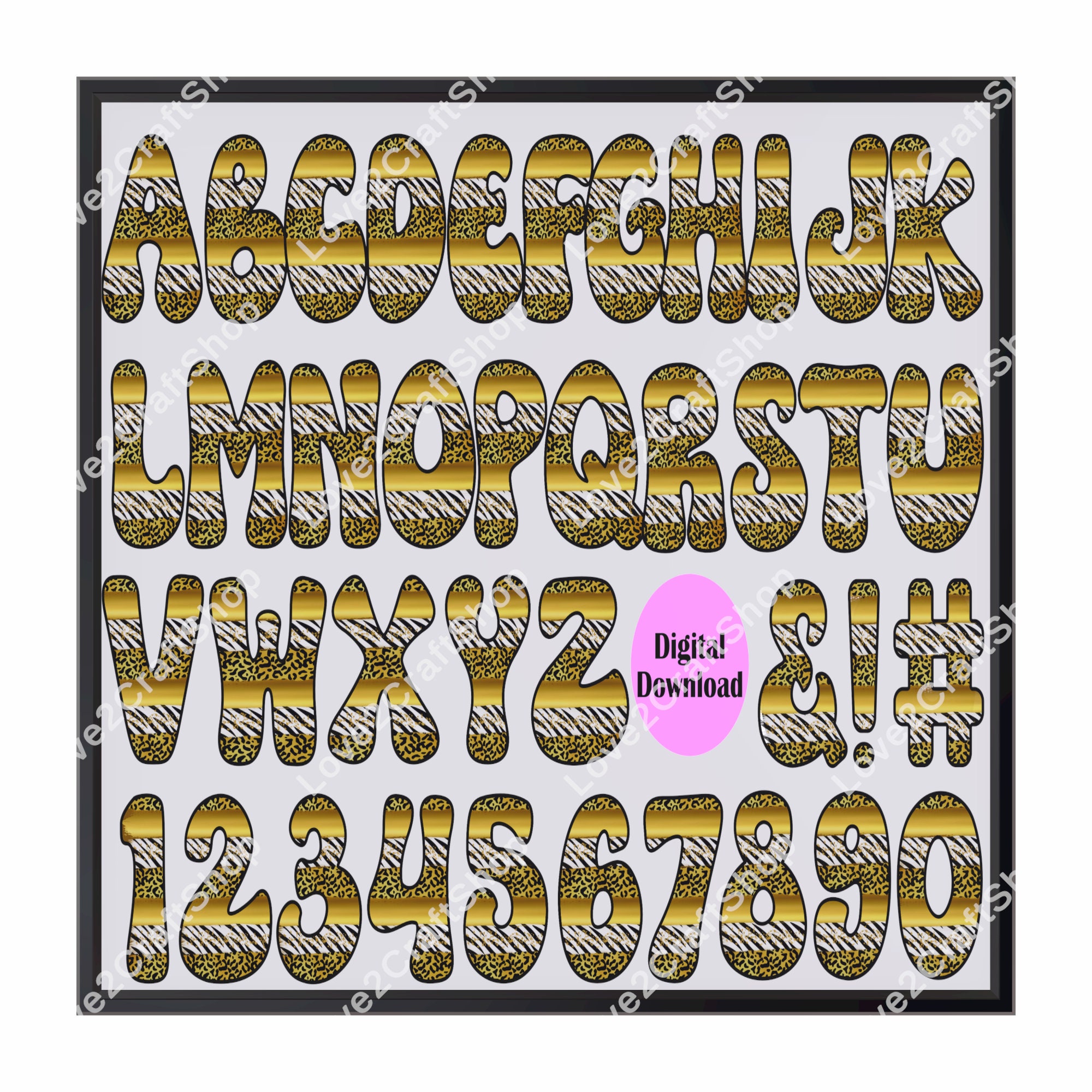 Leopard Zebra Gold Doodle Font Alphabet Letters Sublimation PNG Zebra ...
