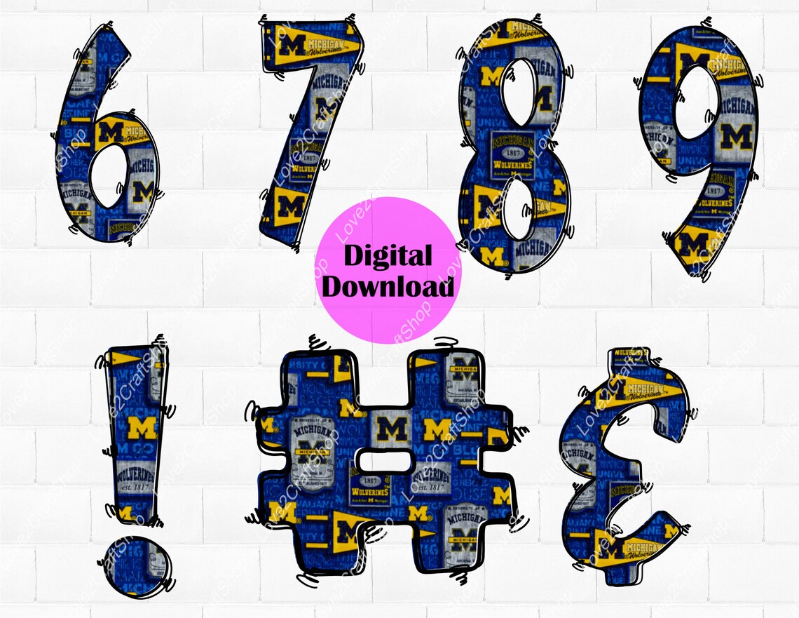 University of Michigan Wolverines Themed Doodle Font Alphabet - Etsy