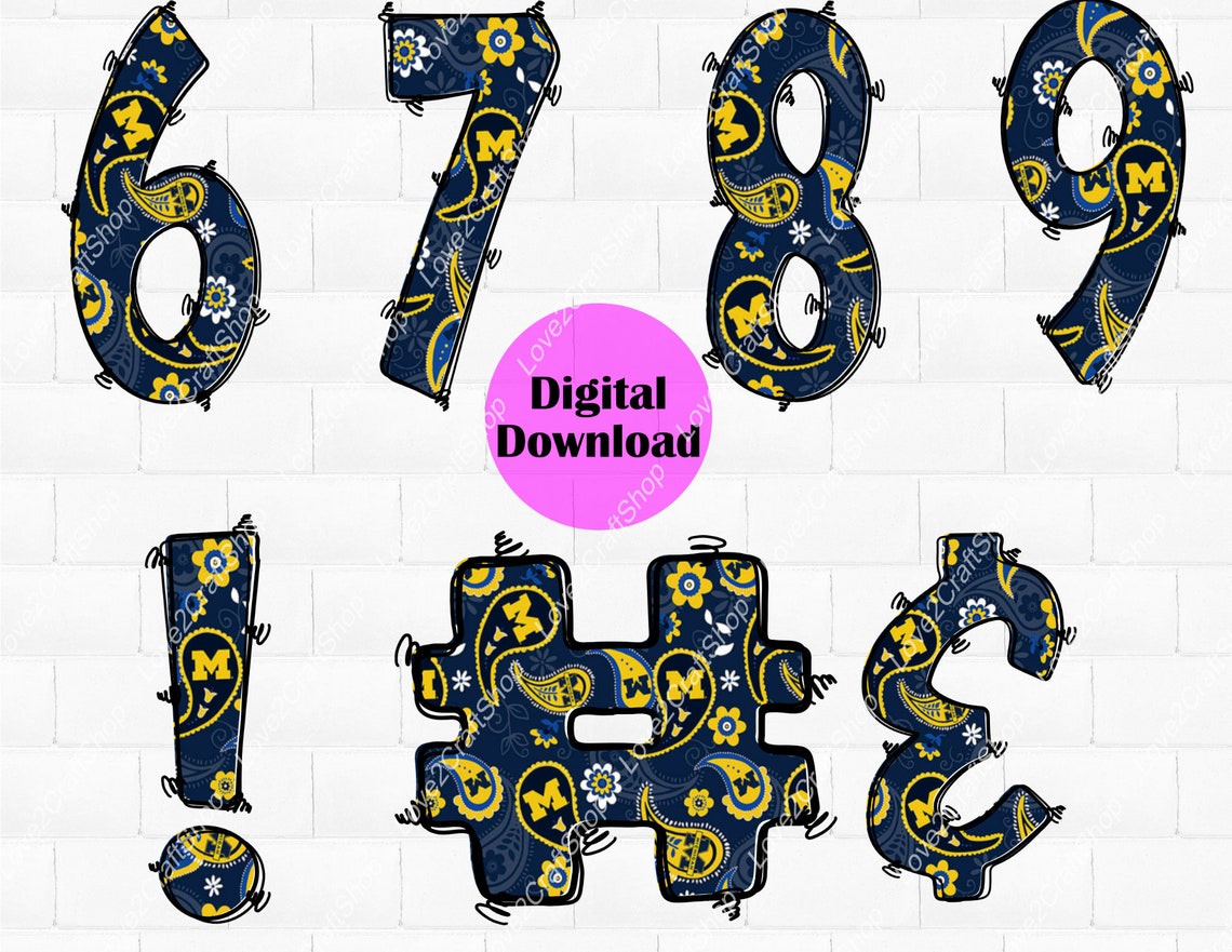 University of Michigan Wolverines Doodle Font Alphabet Letters PNG ...