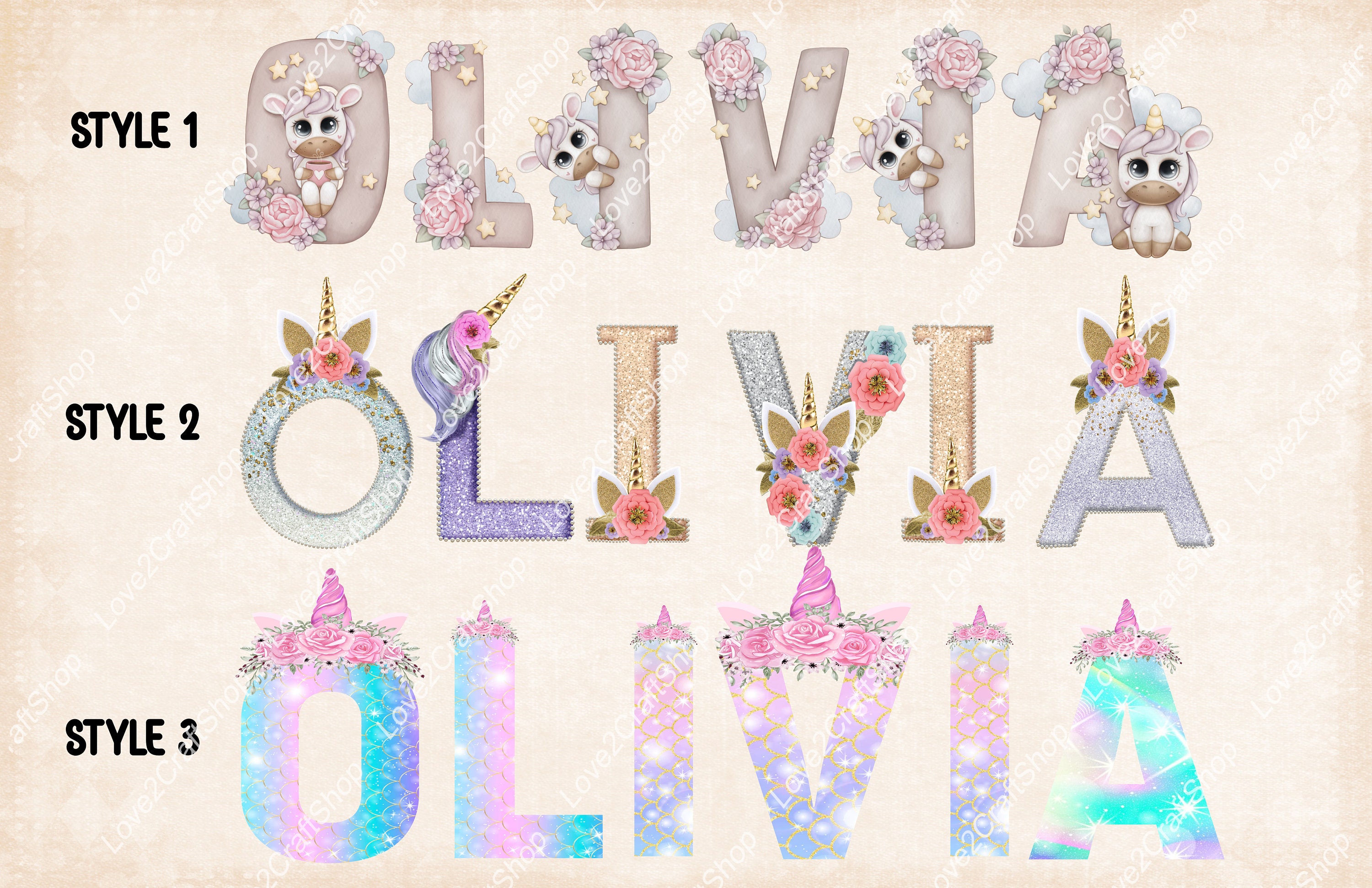 Personalized Name Unicorn Theme Letters Sublimation PNG Custom Unicorn ...