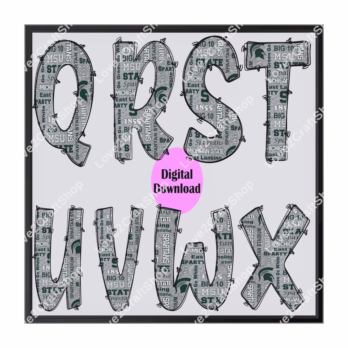 Michigan State Spartans Words Themed Doodle Font Alphabet - Etsy