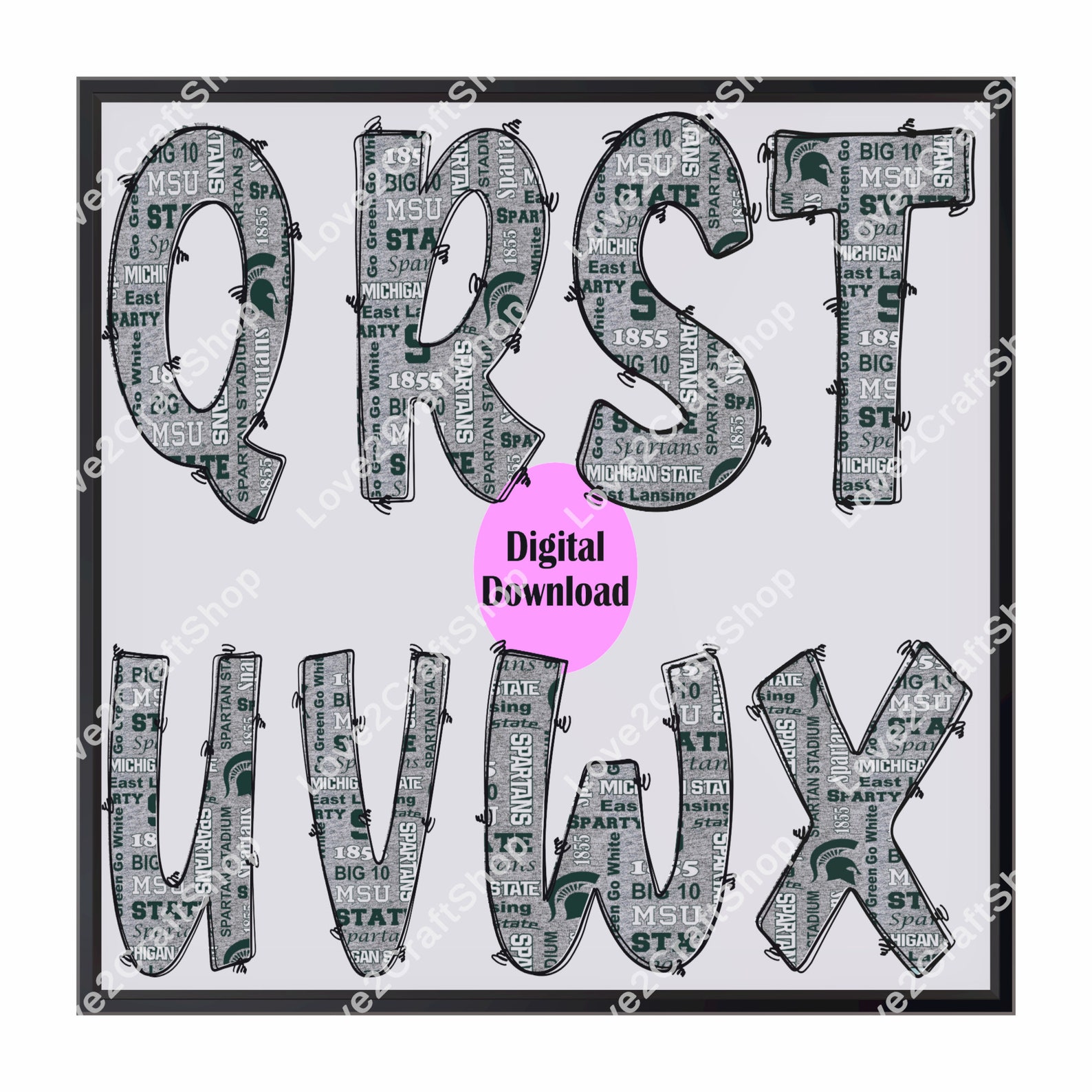 Michigan State Spartans Words Themed Doodle Font Alphabet - Etsy