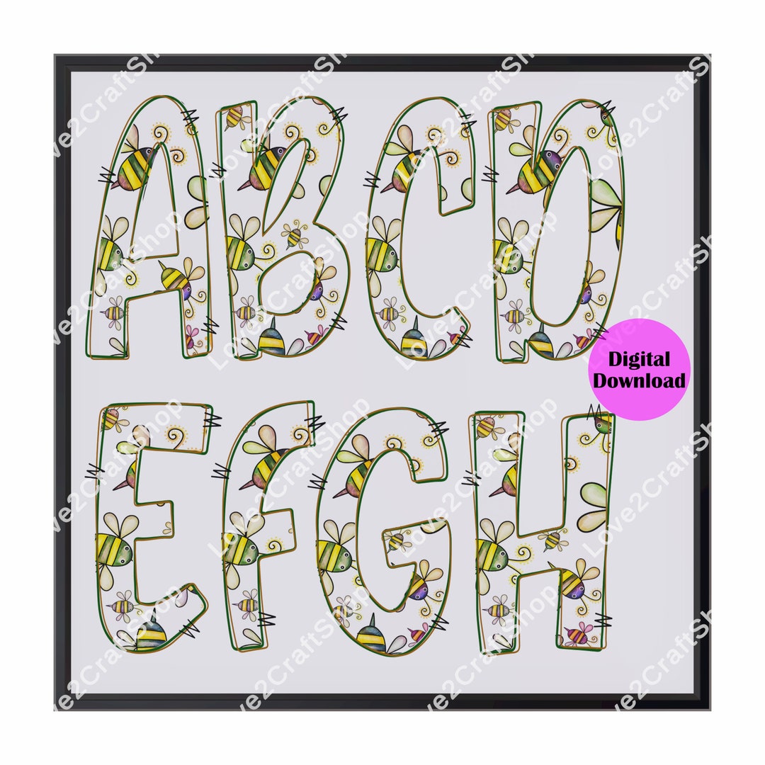 Colorful Bees Doodle Font Alphabet Letters Transparent Pngs ...