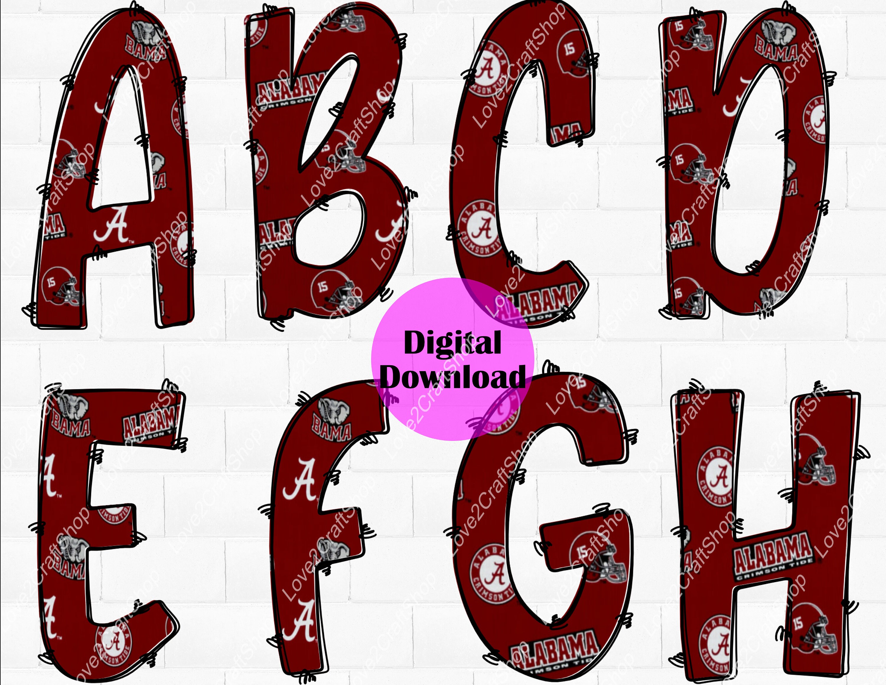 University of Alabama Roll Tide Doodle Font Alpha Letters PNG - Etsy