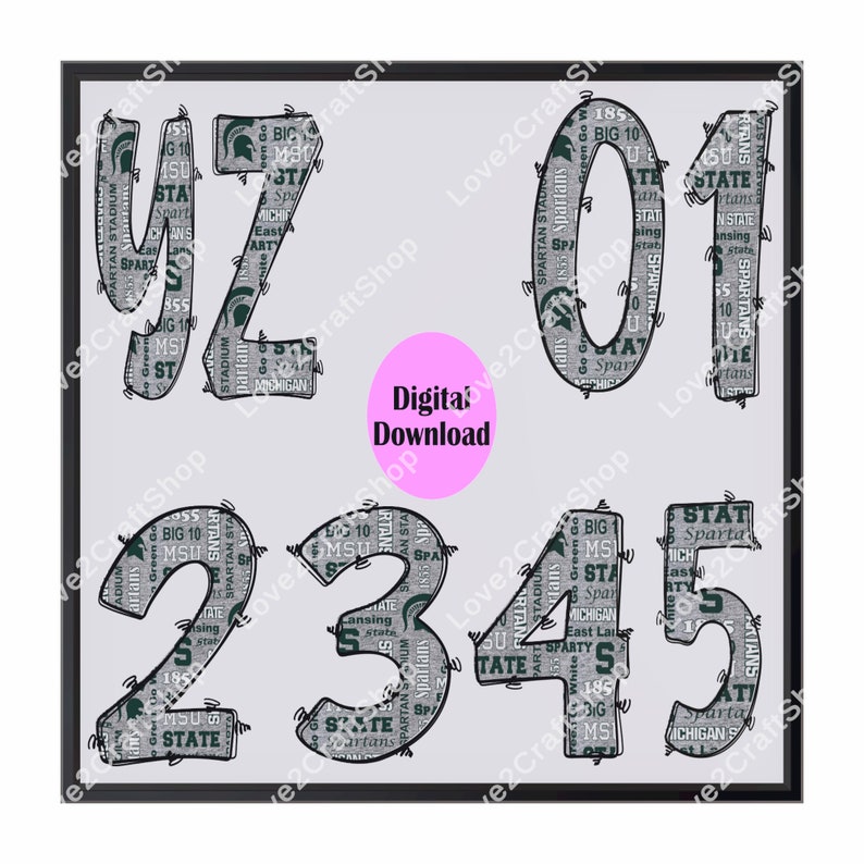 Michigan State Spartans Words Themed Doodle Font Alphabet - Etsy