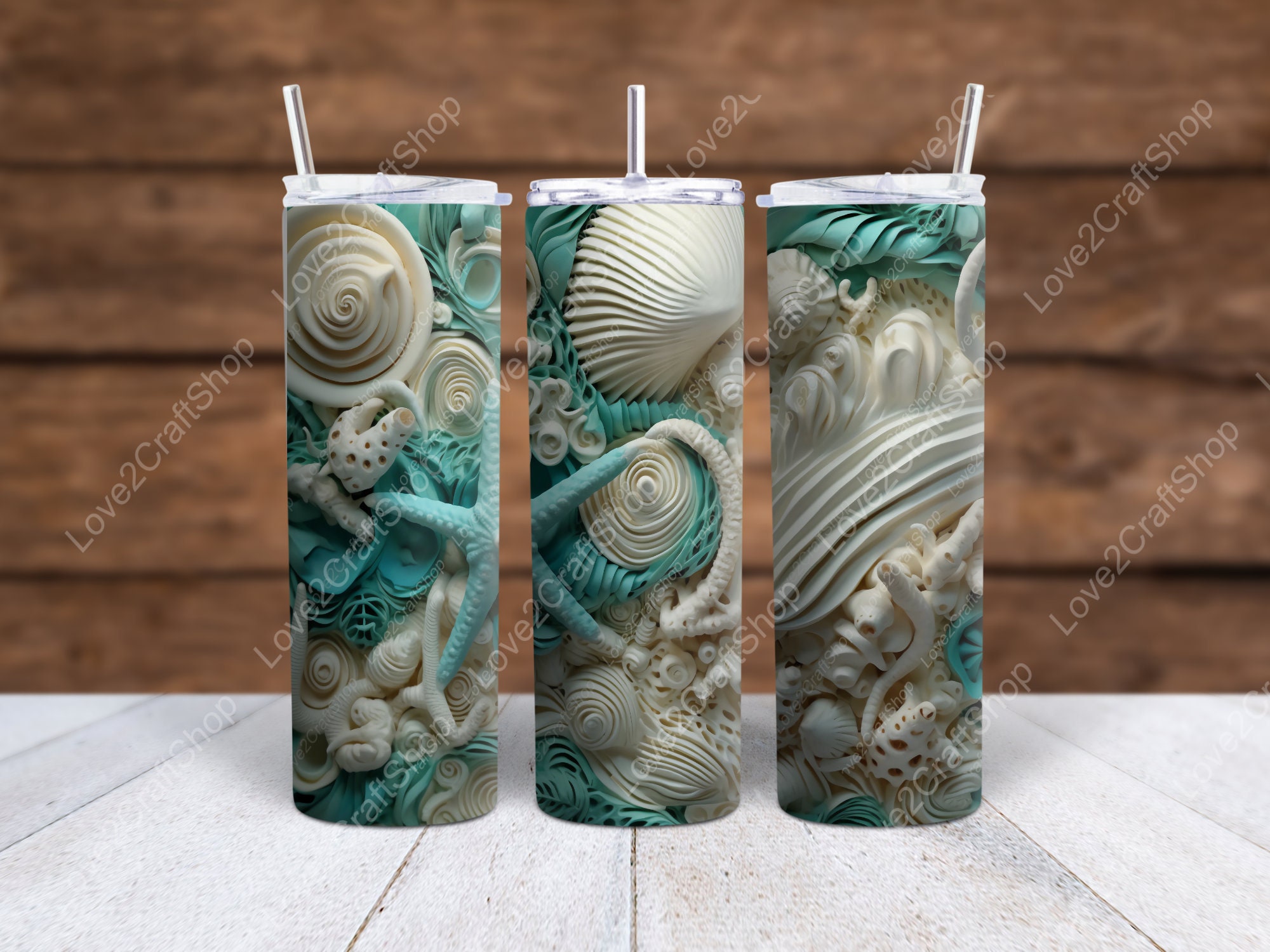 3D Underwater Sea Life Seashell 20 Oz Skinny Straight Sublimation ...