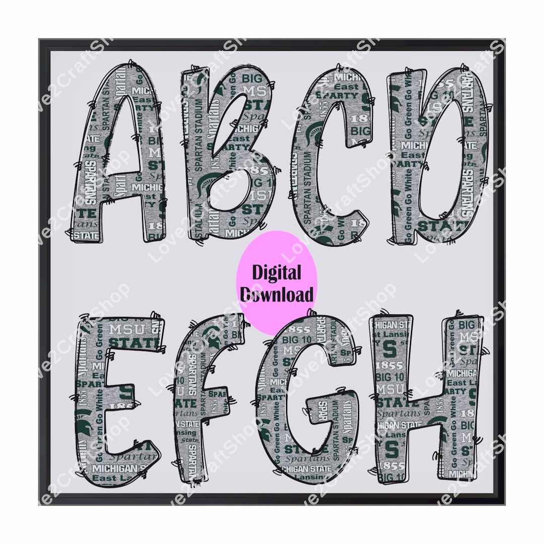 Michigan State Spartans Words Themed Doodle Font Alphabet - Etsy