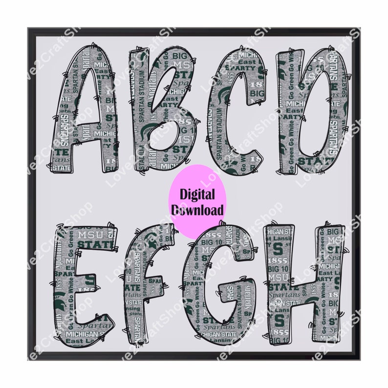 Michigan State Spartans Words Themed Doodle Font Alphabet - Etsy