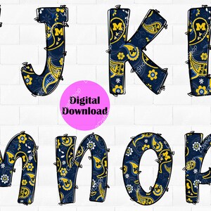 University of Michigan Wolverines Doodle Font Alphabet Letters PNG ...