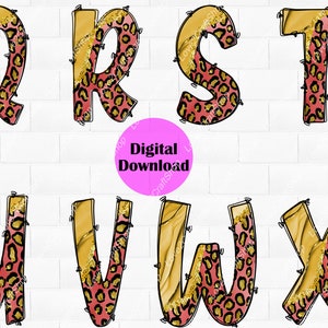 Pink Leopard Doodle Font Alphabet Letters Sublimation PNG Leopard Print ...