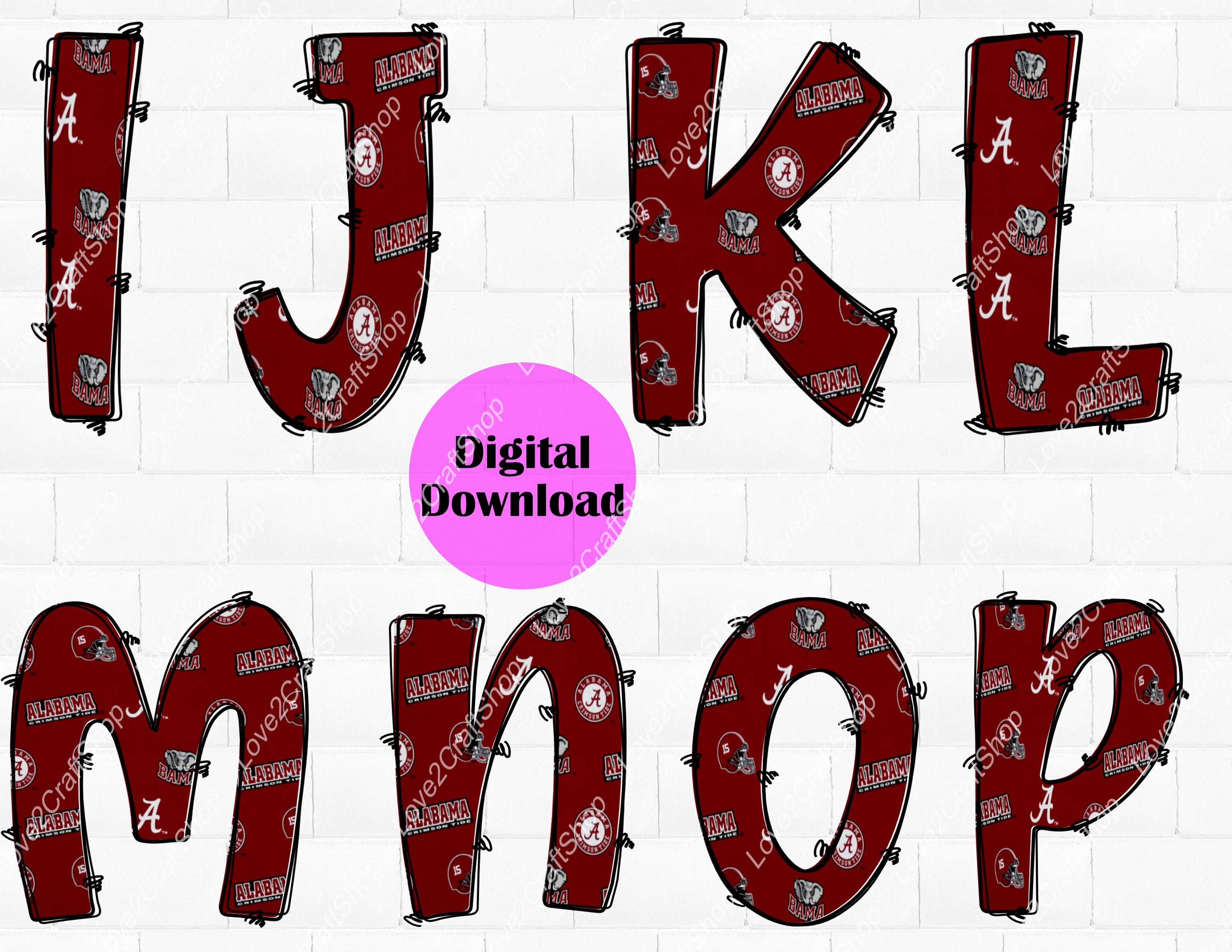 University of Alabama Roll Tide Doodle Font Alpha Letters PNG - Etsy