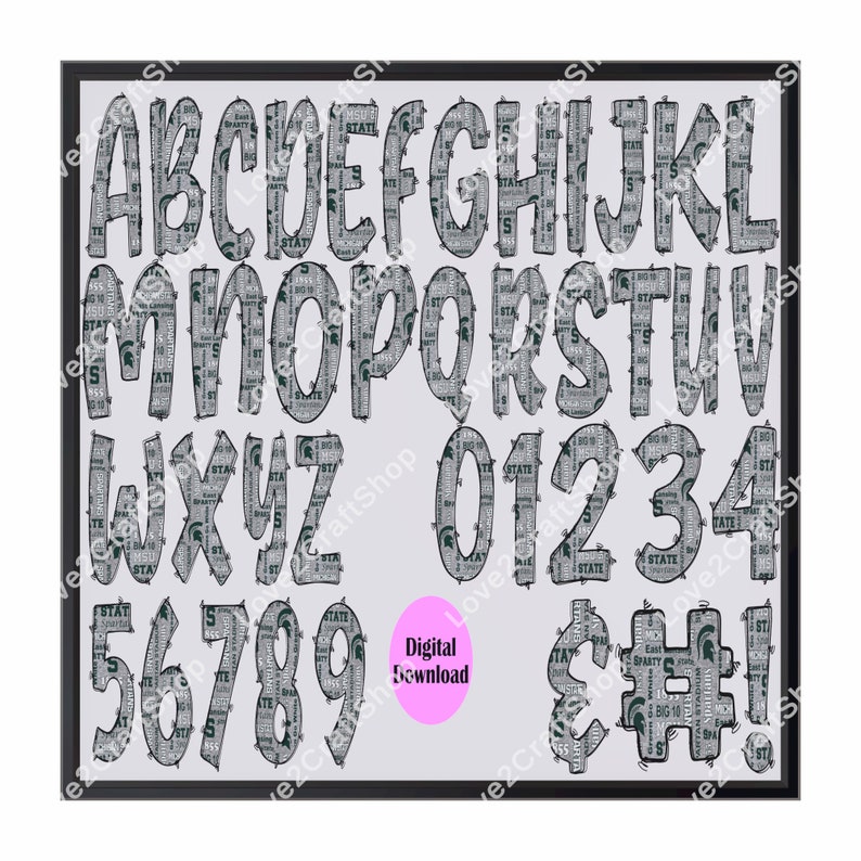 Michigan State Spartans Words Themed Doodle Font Alphabet - Etsy
