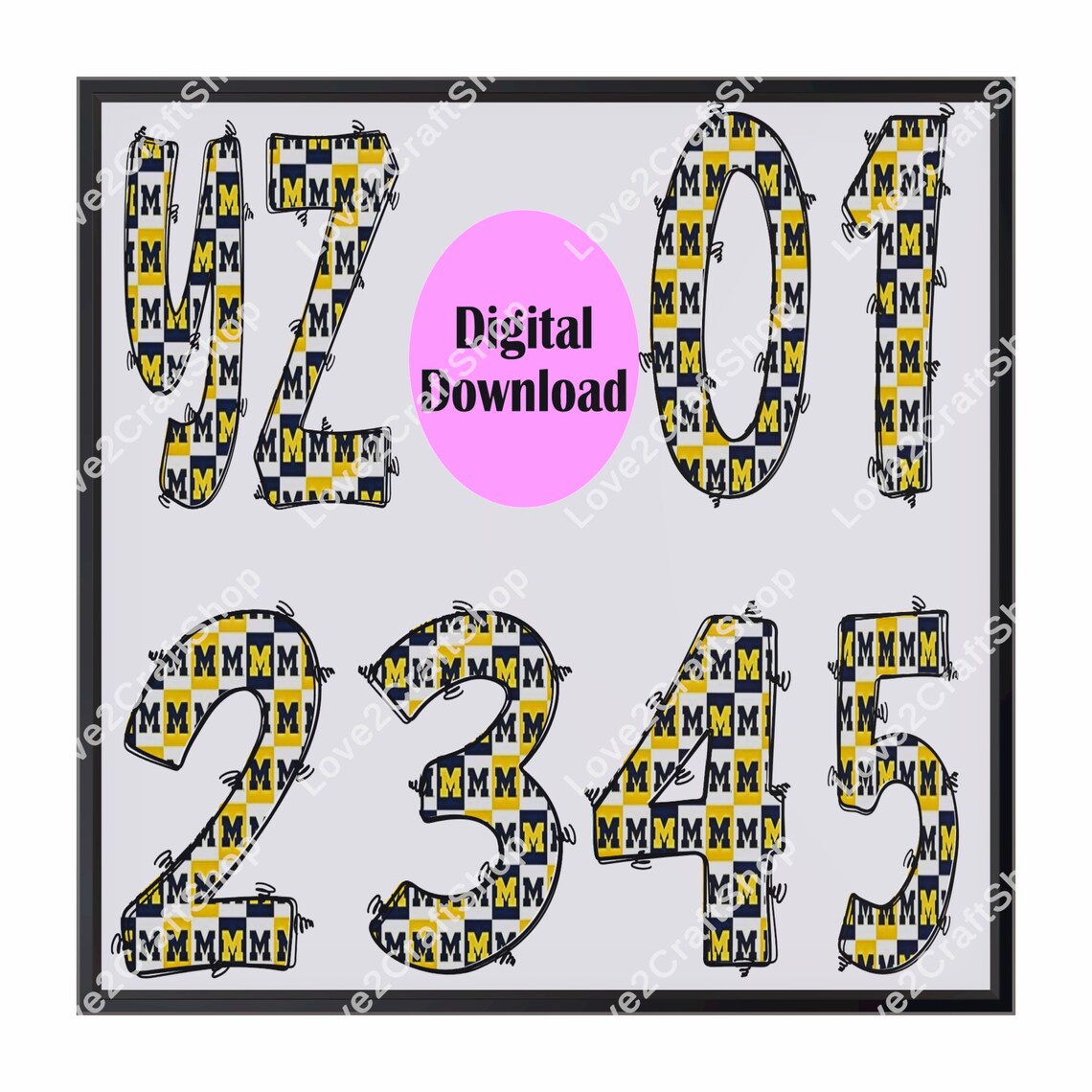 University of Michigan Wolverines Themed Doodle Font Alphabet - Etsy