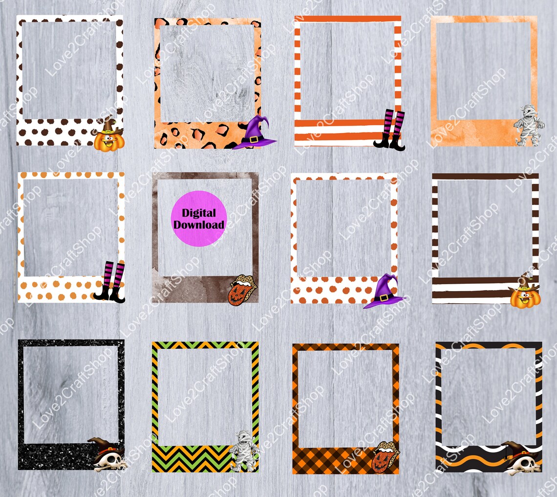 24 Halloween Photo Frames With Elements and Without/ Polaroid / Photo ...
