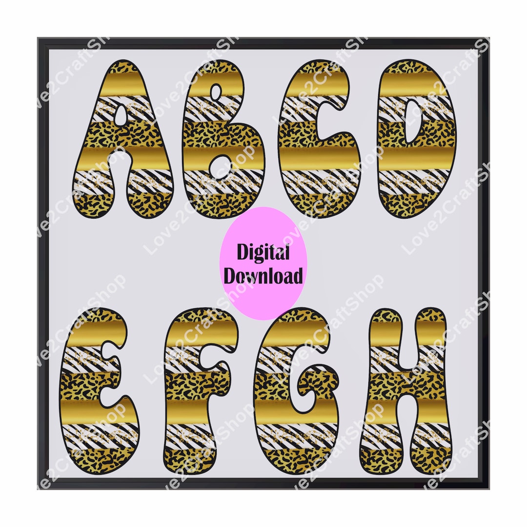Leopard Zebra Gold Doodle Font Alphabet Letters Sublimation PNG Zebra ...