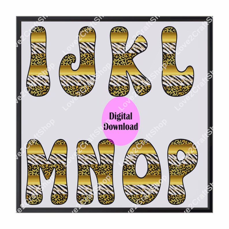 Leopard Zebra Gold Doodle Font Alphabet Letters Sublimation PNG Zebra ...