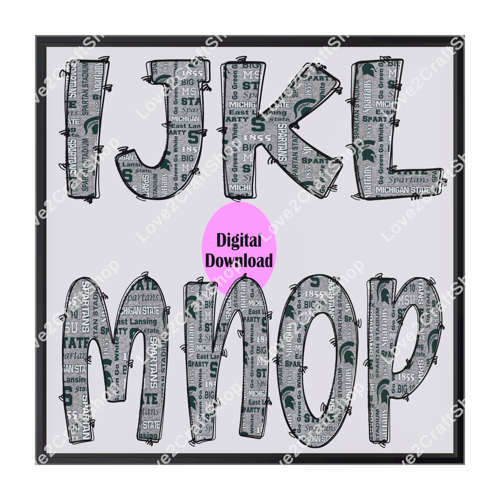 Michigan State Spartans Words Themed Doodle Font Alphabet - Etsy