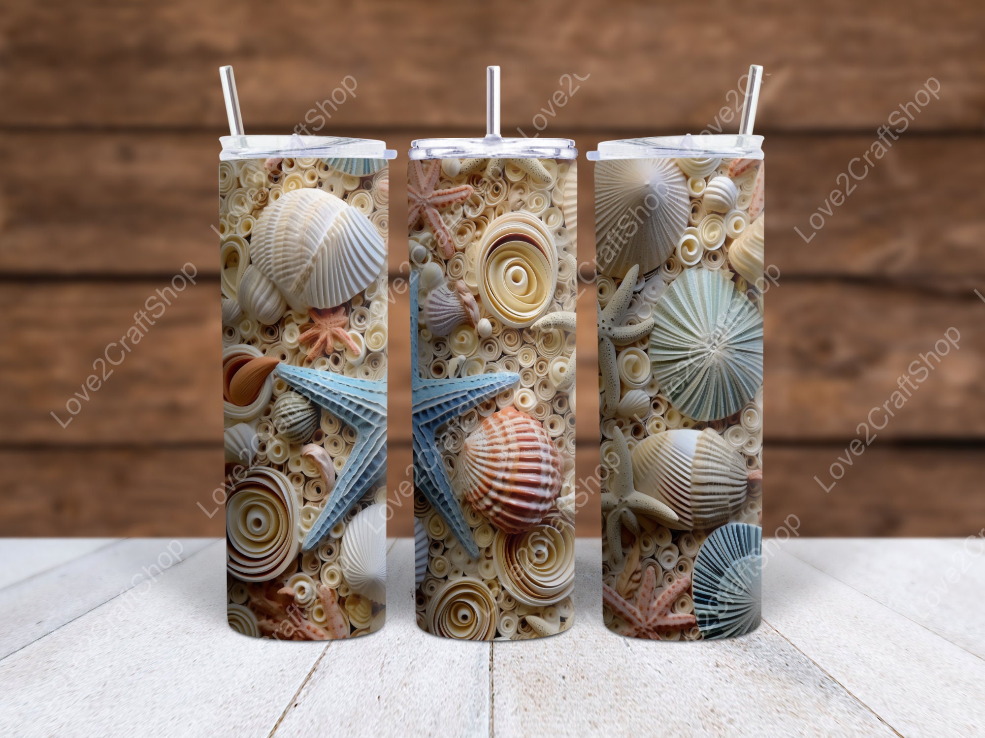 3D Underwater Sea Life Seashell 20 Oz Skinny Straight Sublimation ...