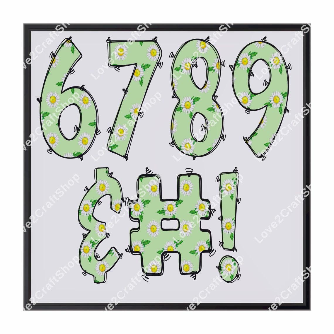 Daisies Green White Daisy Doodle Font Alphabet Letters Sublimation PNG ...