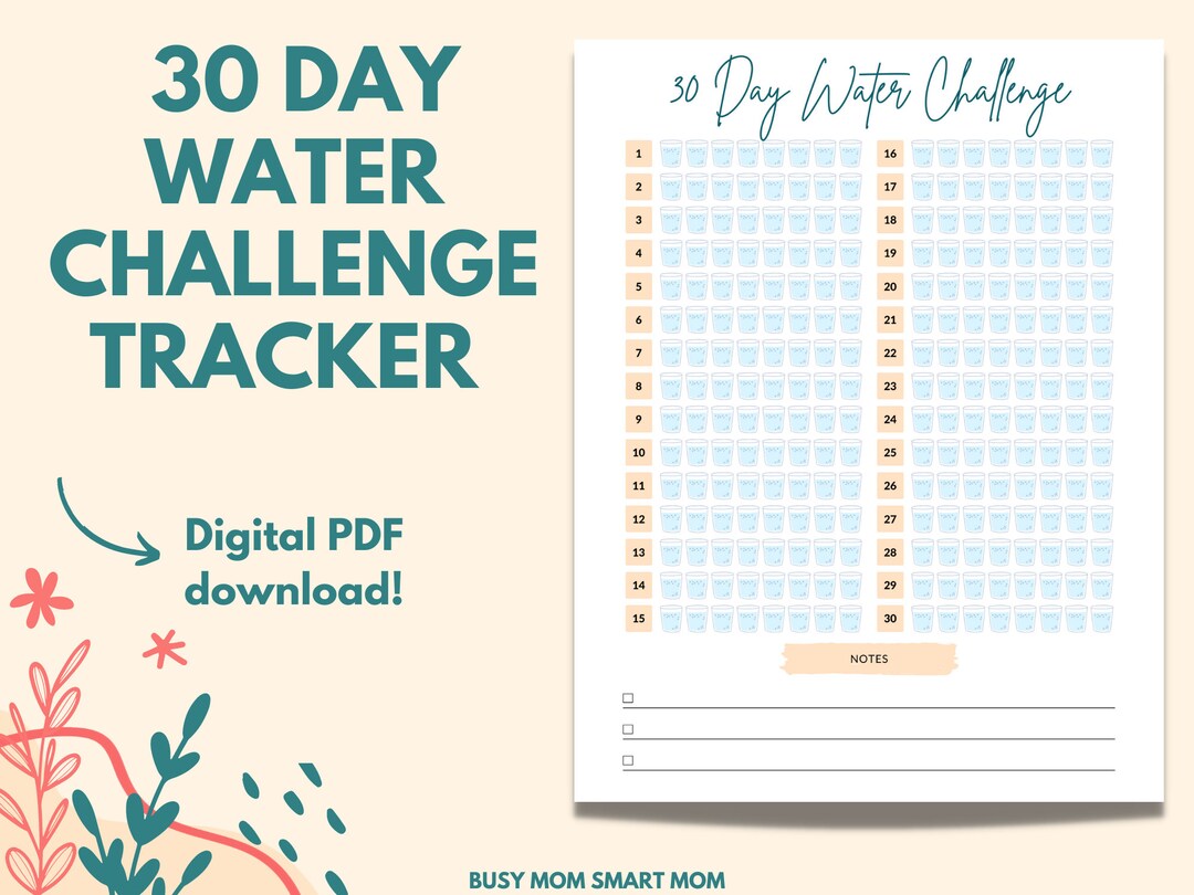 30 Day Water Challenge Tracker | Hydration Tracker Printable | 30 Day ...