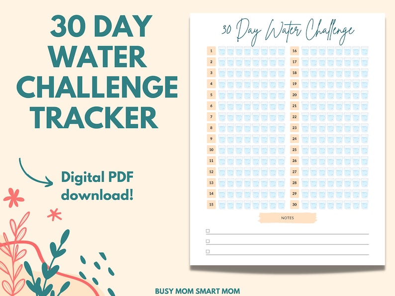 30 Day Water Challenge Tracker | Hydration Tracker Printable | 30 Day ...