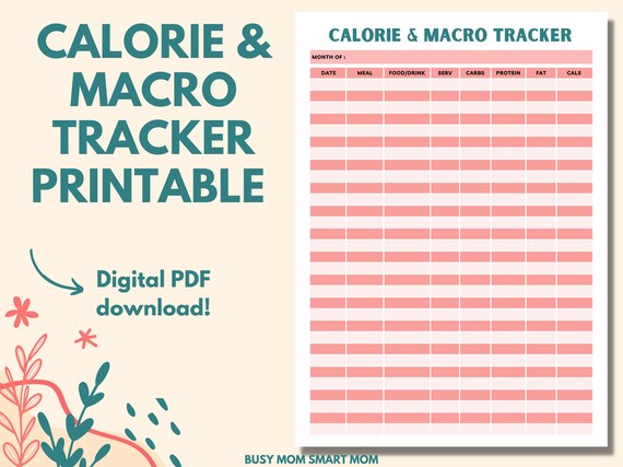 Calorie Tracker Printable Macro Tracker Printable Calorie - Etsy