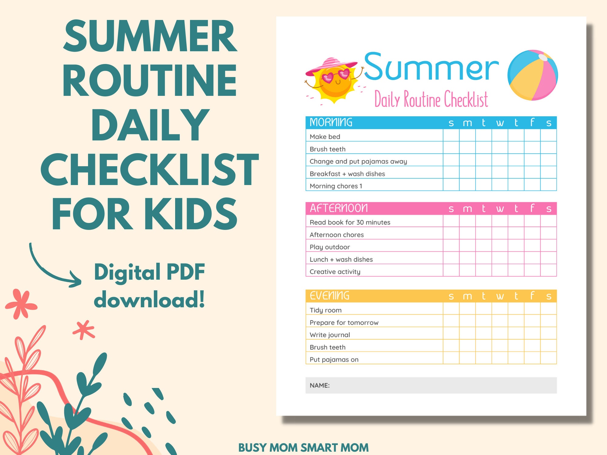 Printable Summer Routine Checklist for Kids | Kids Daily Summer Chore ...