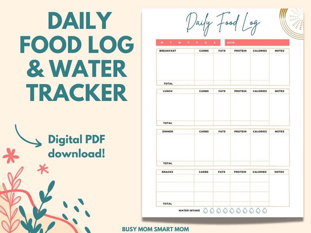 Daily Food Log Tracker | Printable Weekly Food Tracker | Food Diary ...