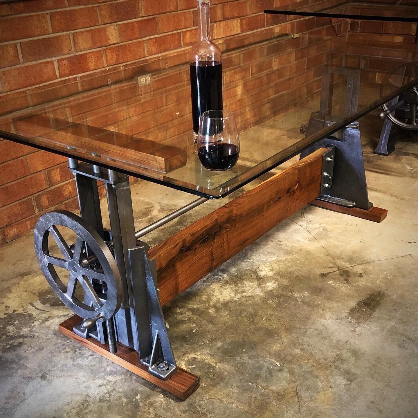 Beach Manufacturing Co. Cast Iron and Black Walnut Crank Table Base - Etsy