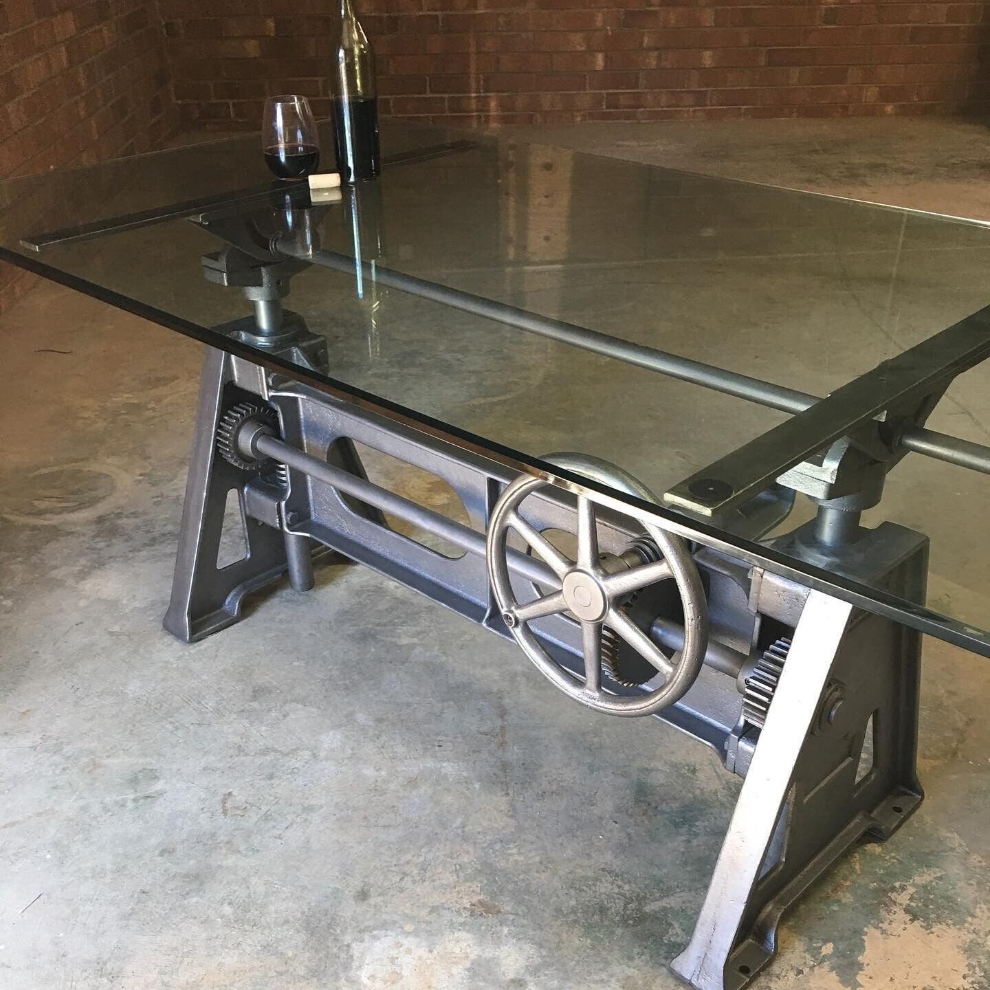 The Oakley Company Cast Iron Crank Table Machine Base Dining Table - Etsy